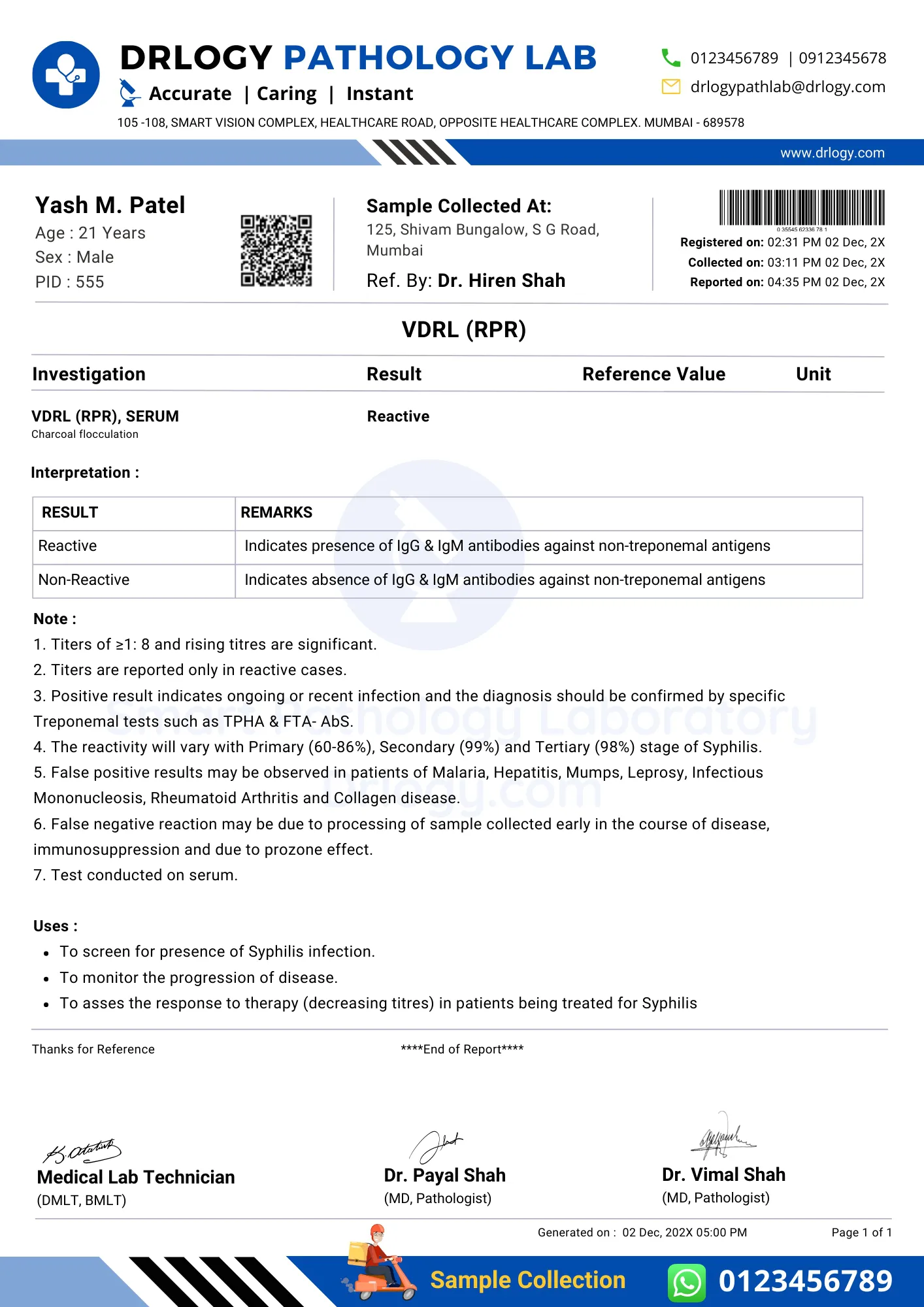 VDRL Test Report Format 10 Key Clinical Guidelines Example Drlogy VDRL Test Report Format 10 Key Clinical Guidelines Example Drlogy